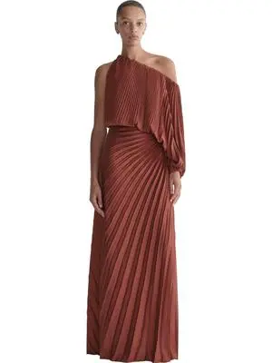 A.L.C. Bianca Satin Pleated Maxi Skirt - Rust