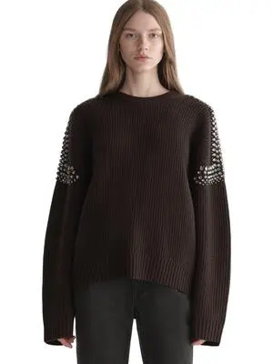 A.L.C. Lennox Embellished Wool Sweater - Deepest Brown