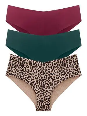 THIRDLOVE Zero Edge No-show Cheeky Panty 3-pack - Ruby Eucalyptus Leopard