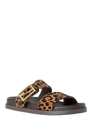 Fendi Feel Printed Calfskin Slides - Leopard/brown