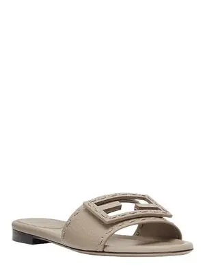 Fendi Baguette Leather Selleria Slides Grey