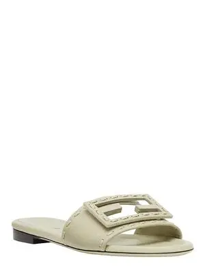 Fendi Baguette Leather Selleria Slides - Light Green