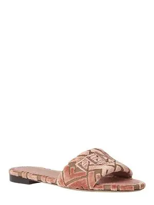 Fendi Embroidered Slides - Beige/pink