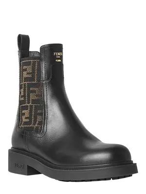 Fendi Filo Leather & Ff Fabric Biker Boots - Black/brown