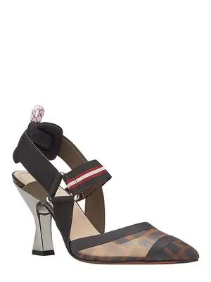 Fendi Colibri Tech Mesh High Heel Slingbacks - Brown