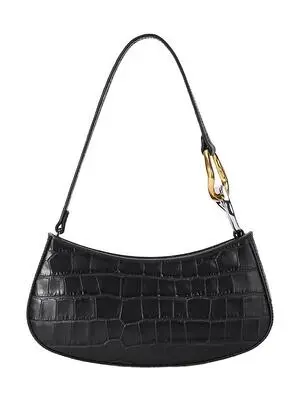 Staud Croco Embossed Leather Shoulder Bag - Black Croc