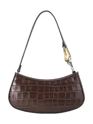 Staud Croco Embossed Leather Shoulder Bag - Espresso Croc