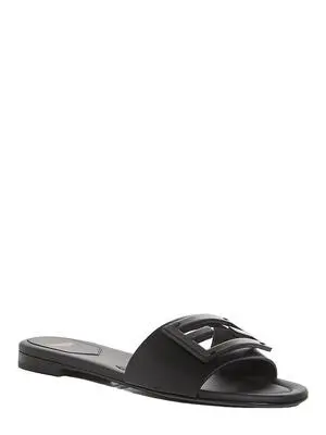 Fendi Baguette Leather Slides - Black/black