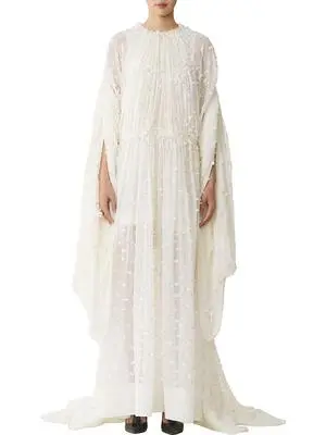LANVIN Long Plumetis Silk Dress - White/ivory
