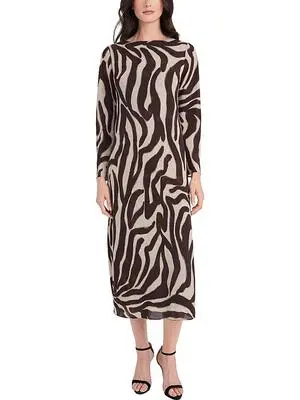 Maggy London Long Sleeve Midi Dress - Khaki/ Brown