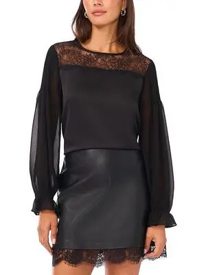 Vince Camuto Lace Yoke Ruffled Cuff Top - Rich Black