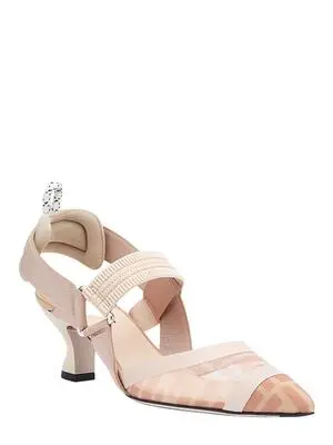 Fendi Colibri Mesh Mid Heel Slingbacks - Pink