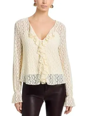 Velvet By Graham & Spencer Natalie Ruffled Lace Blouse - Moon