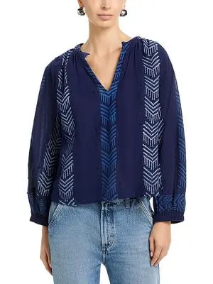 Velvet By Graham & Spencer Effie Split Neck Top - Indigo