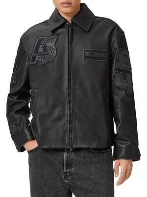 ALLSAINTS Garrison Patch Leather Jacket - Black