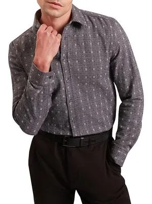 Ted Baker London Vyser Regular Fit Jacquard Check Shirt - Grey