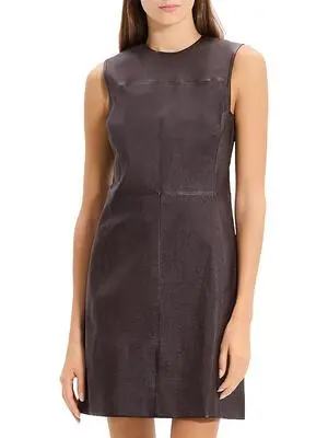 Theory Sleeveless Leather Mini Dress - Plum Brown