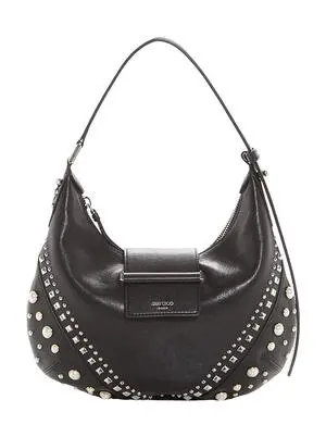 JIMMY CHOO Bar Hobo Embellished Leather Shoulder Bag - Black/ivory