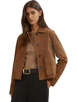 REISS Miller Suede Patch-pocket Jacket - Tan