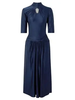 Rabanne Crystal-embellished Gathered Satin-jersey Midi Dress - Blue