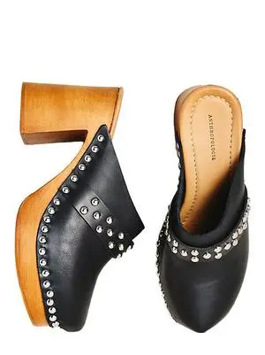 Anthropologie Studded Block-heel Clogs - Black