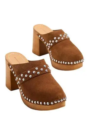 Anthropologie Studded Block-heel Clogs - Brown