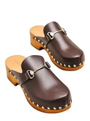Anthropologie Studded Horse-bit Clogs - Brown