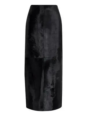 Nour Hammour Elise Pony Hair Leather Maxi Skirt - Black