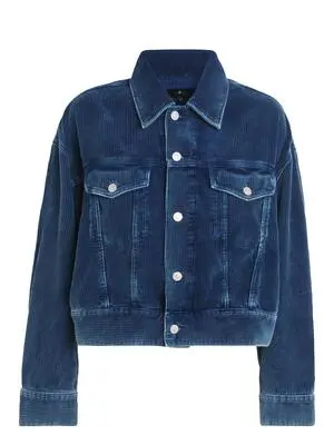 7 For All Mankind Corduroy Cropped Trucker Jacket - Blue