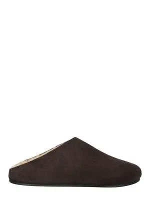 THE ROW Hudson Suede Shearling Slides - Brown