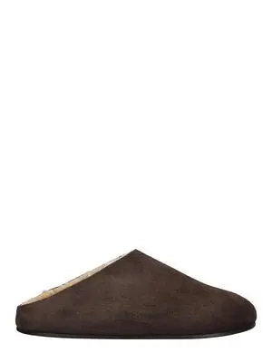 THE ROW Hudson Suede Shearling Slides - Brown