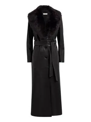 Nour Hammour Shearling-collar Dakota Leather Coat - Black