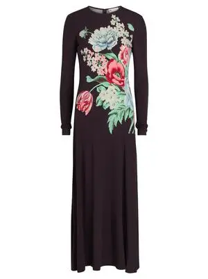Tory Burch Floral-print Jersey-mesh Midi Dress - Brown
