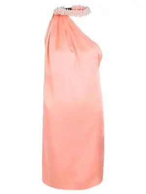 Stella McCartney Embellished-choker Asymmetric Satin Mini Dress - Light Pink