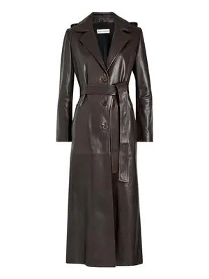 Nour Hammour Scarlett Belted Leather Trench Coat - Dark Brown