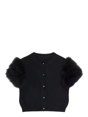 Valentino Garavani Feather Trim Knit Cardigan - Black