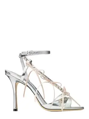 JIMMY CHOO 100mm Lula Crystal-embellished Bow Sandals - Silver