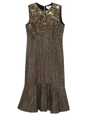 Fendi Embellished Ruffled Dress - Brown