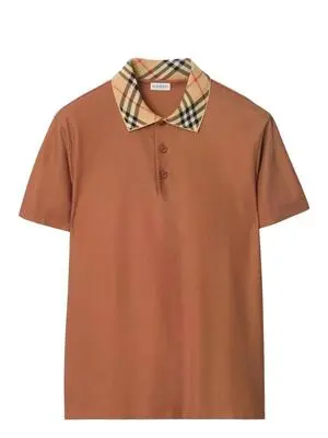 Burberry Check-collar Cotton Polo Shirt Brown