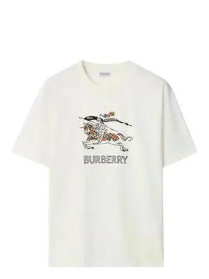 Burberry Equestrian Sketch Logo Cotton T-shirt - Neutrals