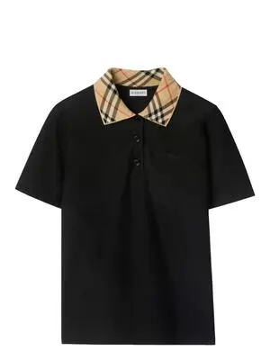 Burberry Checked-collar Cotton Polo - Black