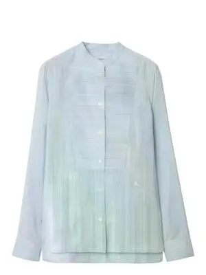 Burberry Striped Embroidered Silk Shirt - Blue
