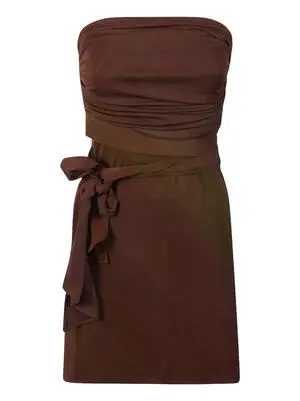 THE NEW ARRIVALS ILKYAZ OZEL Ruched Strapless Top - Brown