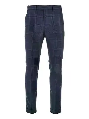 PT TORINO Check-pattern Wool Trousers - Blue