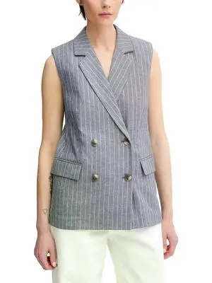 BENETTON Striped Double-Breasted Waistcoat Grey