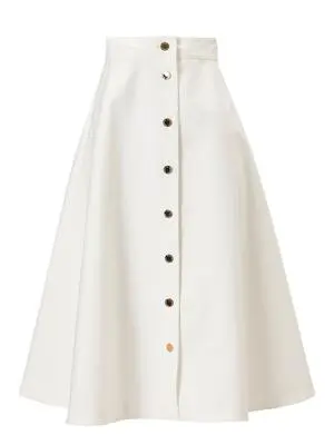 CAROLINA HERRERA Carolina Herrera High-Rise Button Detailed Cotton Sateen Midi Skirt