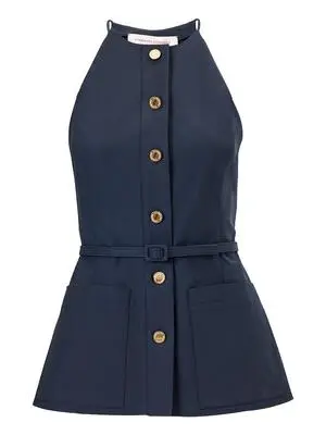 CAROLINA HERRERA Carolina Herrera Sleeveless Belted Cotton Sateen Top