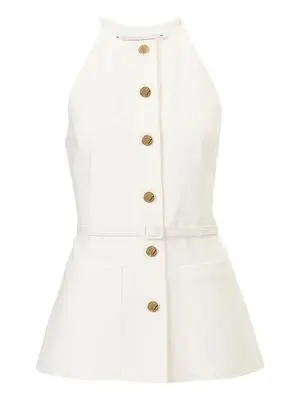 CAROLINA HERRERA Carolina Herrera Sleeveless Belted Cotton Sateen Top