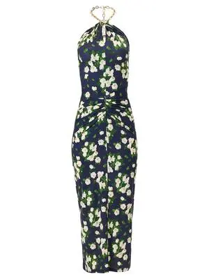 Carolina Herrera Painted Rose Jersey Halter Midi Dress - Floral