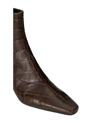 Staud Croc-embossed Leather Ankle Boots - Espresso C